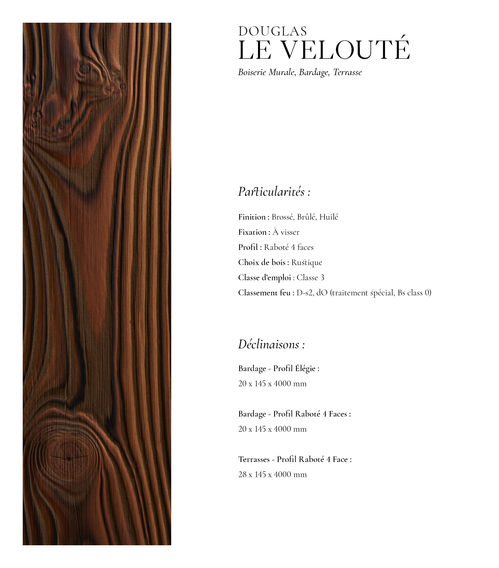 Burnt Brushed Douglas Wall Cladding | Le Velouté | CarréSol Éditions